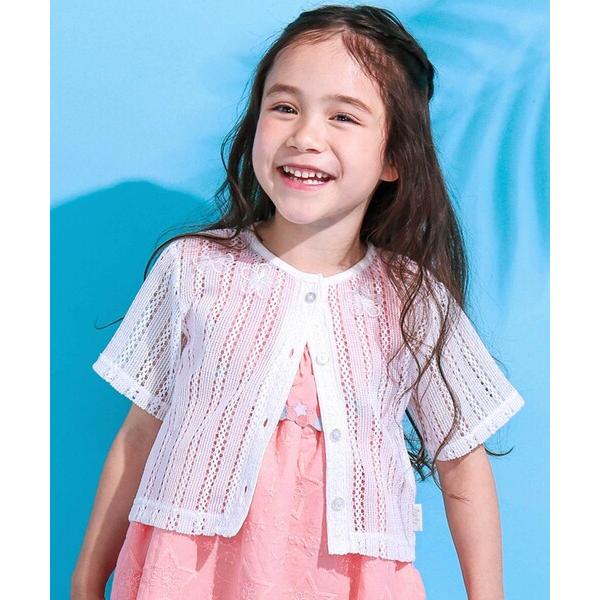 ZOZO問い合わせ番号:107763372ショップ:BEBE ONLINE STORE，ベベ オンラインストアブランド:SLAP SLIP，スラップスリップ商品名:ニットレース半袖カーディガン(90~130cm)カテゴリ:トップス>カ...