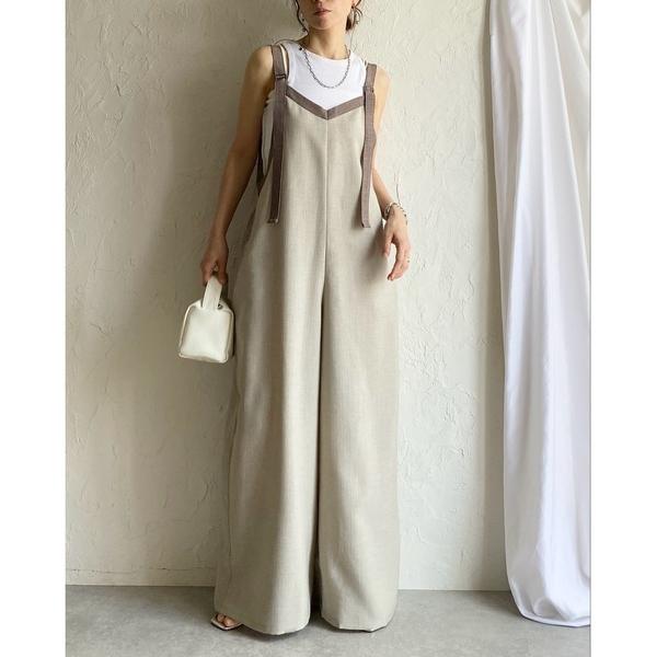 『タイムセール実施中』ZOZO問い合わせ番号:107877121ショップ:wears，ウェアーズブランド:She's Closet，シーズクローゼット商品名:【低身長向けサイズあり】リネンライク配色バイカラーオールインワンキャミサロペットカ...