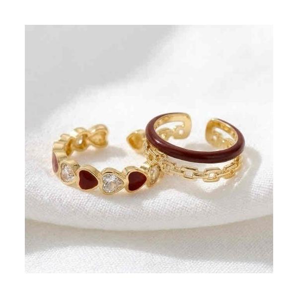 ZOZO問い合わせ番号:107878231ショップ:TONE，トーンブランド:tone，トーン商品名:【88eighty-eight】アンティークゴールドレッドハートリング2点セット【import】(MA)カテゴリ:アクセサリー>リン...