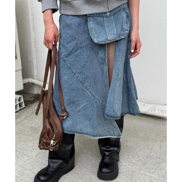 ZOZO問い合わせ番号:107879747ショップ:merrylatte，メリーラテブランド:lanan select，ラナンセレクト商品名:2-Way Flared Denim Slit Skirt with Removable Pouc...
