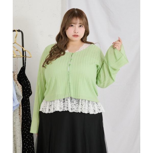 ZOZO問い合わせ番号:107916111ショップ:Pal elfy，パルエルフィーブランド:Louiosy，ルオシー商品名:【Louiosy】【大きいサイズ】シアーリブニットカーディガン+レースキャミセットカテゴリ:トップス>カーデ...