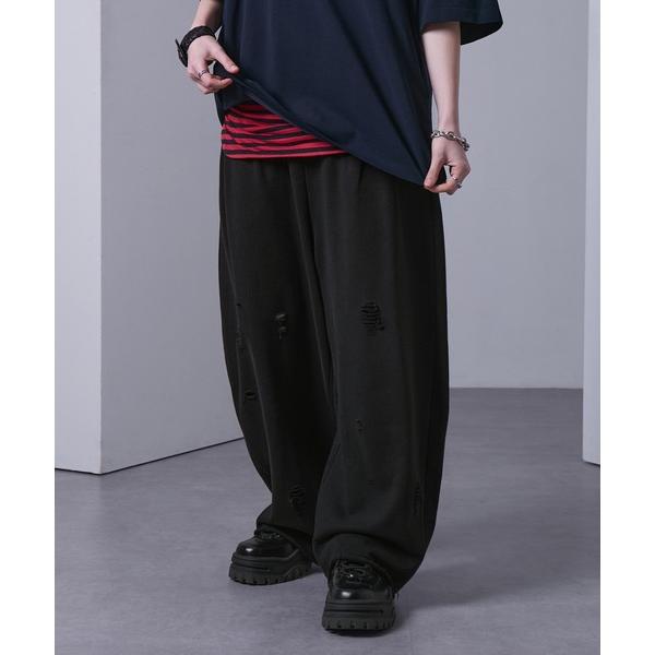 ZOZO問い合わせ番号:107919814ショップ:EMMA CLOTHES，エマ クローズブランド:EMMA CLOTHES，エマクローズ商品名:distressed sweat baggy pants/ダメージスウェットバギーパンツ「黒...