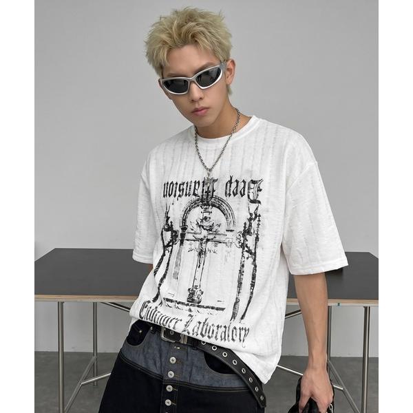 ZOZO問い合わせ番号:107920305ショップ:A'GEM/9 × .kom，エージェムナインブランド:ARULE，アルール商品名:A'GEM/9 × .kom 『ARULE/アルール』ゴシック グラフィック　サマーニットTシャツカテゴ...