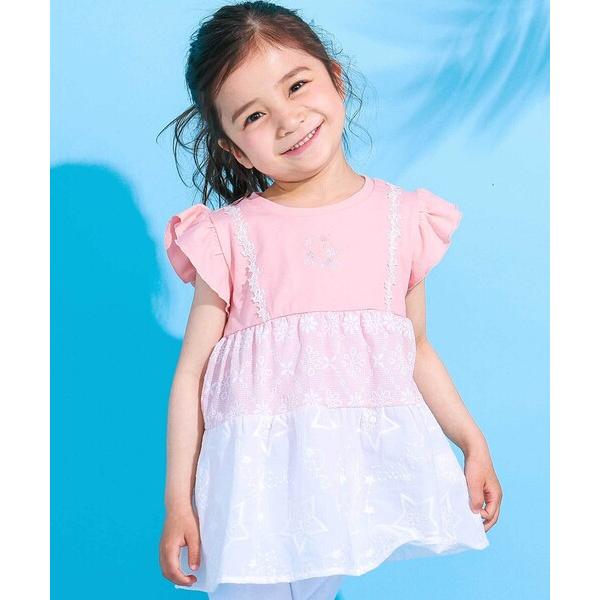 『タイムセール実施中』ZOZO問い合わせ番号:107956158ショップ:BEBE ONLINE STORE，ベベ オンラインストアブランド:SLAP SLIP，スラップスリップ商品名:「接触冷感」レースティアード半袖Tシャツ(80~130...