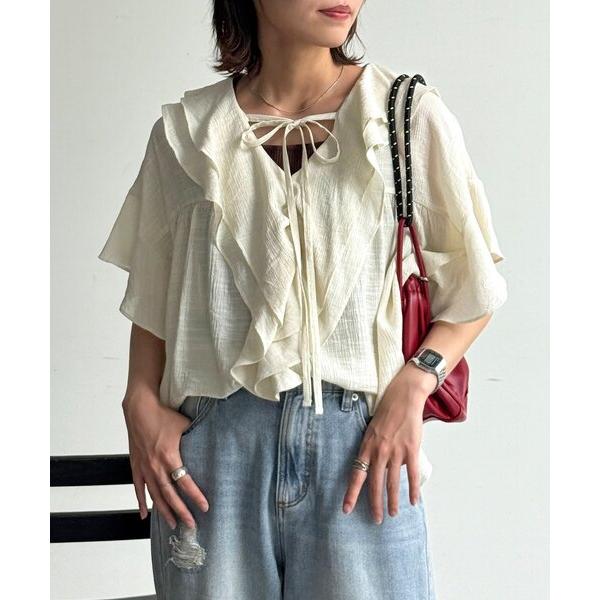 ZOZO問い合わせ番号:107957385ショップ:CPCM，シーピーシーエムブランド:CPCM，シーピーシーエム商品名:ネックフリル半袖ブラウスカテゴリ:トップス>シャツ/ブラウスブランド品番:PGL1061504A0010素材:ホ...
