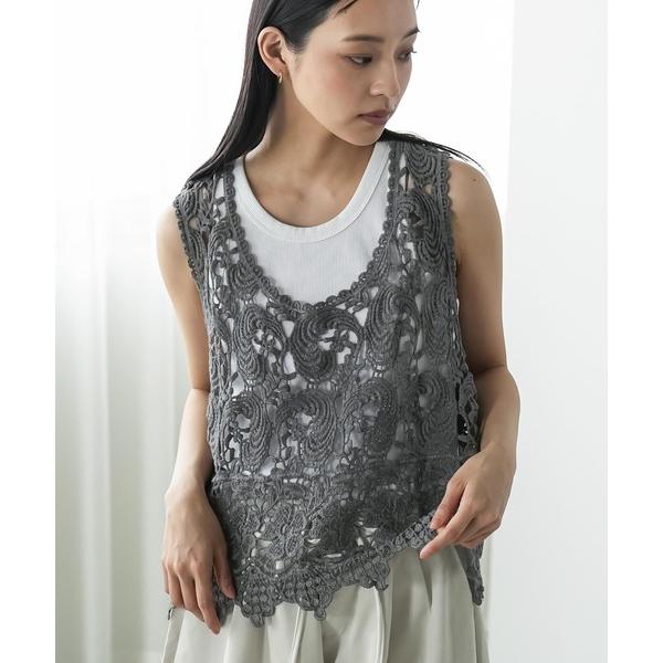 ZOZO問い合わせ番号:107996776ショップ:mili an deni，ミリアンデニブランド:mili an deni，ミリアンデニ商品名:裾スカラップかぎ針レースベストカテゴリ:トップス>ベストブランド品番:t62311素材:...