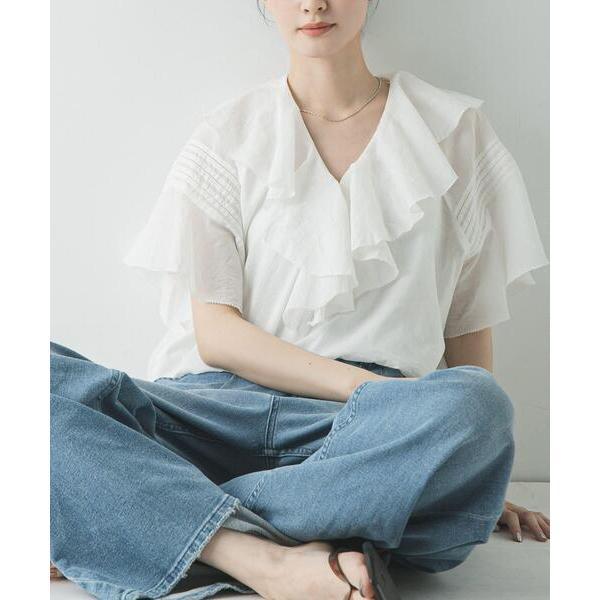 ZOZO問い合わせ番号:107998399ショップ:URBAN RESEARCH，アーバンリサーチブランド:URBAN RESEARCH，アーバンリサーチ商品名:ハーフスリーブラッフルブラウスカテゴリ:トップス>シャツ/ブラウスブラン...