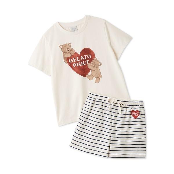 ZOZO問い合わせ番号:108076667ショップ:gelato pique，ジェラート　ピケブランド:gelato pique，ジェラートピケ商品名:【JUNIOR】 【接触冷感】BEAR HEATワンポイントTシャツ＆ボーダーショートパ...