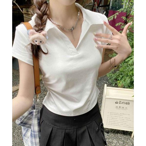 ZOZO問い合わせ番号:108153572ショップ:VIBGYOR，ヴィブジョーブランド:VIBGYOR，ヴィブジョー商品名:【EIZZ/アイズ】スキッパー ポロ襟 サイドシャーリング 半袖 Tシャツカテゴリ:トップス>Tシャツ/カッ...