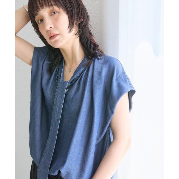 ZOZO問い合わせ番号:108154347ショップ:RIVE DROITE，リヴドロワブランド:RIVE DROITE，リヴドロワ商品名:【セットアップ対応可/手洗い可】ドレーピーデニムフレンチボウタイブラウスカテゴリ:トップス>シャ...