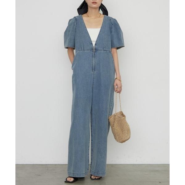 ZOZO問い合わせ番号:108235101ショップ:LOUNGEDRESS，ラウンジドレスブランド:LOUNGEDRESS，ラウンジドレス商品名:デニムパフオールインワンカテゴリ:オールインワン・サロペット>つなぎ/オールインワンブラ...