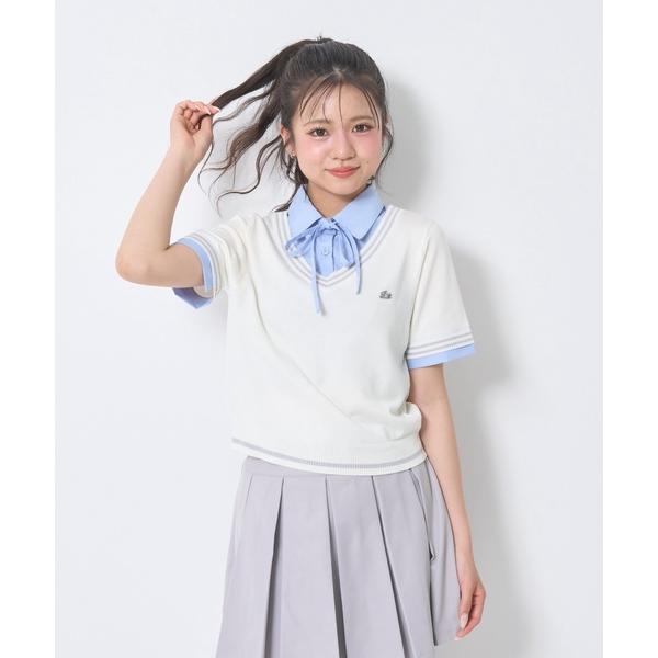 ZOZO問い合わせ番号:108311987ショップ:NARUMIYA ONLINE，ナルミヤ オンラインブランド:LOVETOXIC，ラブトキシック商品名:【洗える】リボンタイつきフェイクレイヤード半袖シャツカテゴリ:トップス>シャツ...
