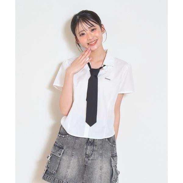 ZOZO問い合わせ番号:108348006ショップ:NARUMIYA ONLINE，ナルミヤ オンラインブランド:LOVETOXIC，ラブトキシック商品名:【LTXC】スタイル盛れネクタイつき半袖シャツカテゴリ:トップス>シャツ/ブラ...