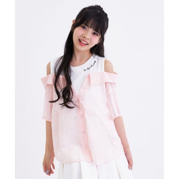 ZOZO問い合わせ番号:108420951ショップ:NARUMIYA ONLINE，ナルミヤ オンラインブランド:PINK-latte，ピンクラテ商品名:肩あきシアーチェックドッキングシャツカテゴリ:トップス>シャツ/ブラウスブランド...