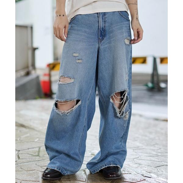ZOZO問い合わせ番号:108462038ショップ:WEGO，ウィゴーブランド:WEGO，ウィゴー商品名:WEGO/【26年春夏新作】エクストラバギーダメージデニムパンツカテゴリ:パンツ>デニムパンツブランド品番:WE26SM06-M...