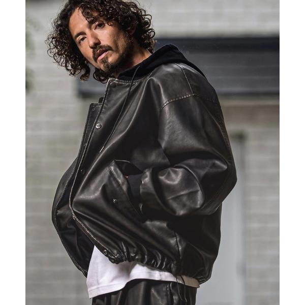 ZOZO問い合わせ番号:108502228ショップ:CAMBIO，カンビオブランド:CAMBIO，カンビオ商品名:mj11657- Vintage Finish Faux Leather Layered Hood Jacket レイヤードフ...