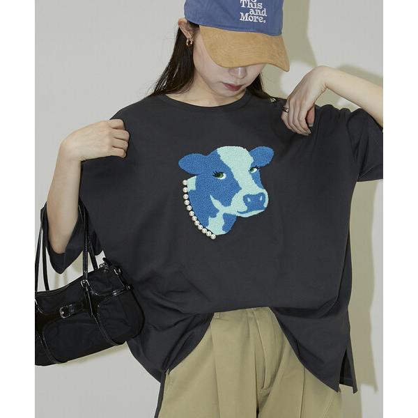 ZOZO問い合わせ番号:108540866ショップ:PUBLUX，パブリュクスブランド:PUBLUX，パブリュクス，FREAK'S STORE，フリークスストア商品名:PUBLUX/パブリュクス パール付 牛 相良刺繍 ビッグ Tシャツ　限...