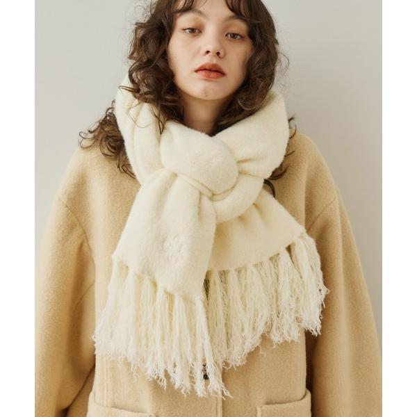 ZOZO問い合わせ番号:108654382ショップ:OLUN，オルンブランド:OLUN，オルン商品名:Logo fringe knit muffler/ロゴ刺繍フリンジニットマフラーカテゴリ:ファッション雑貨>マフラーブランド品番:1...
