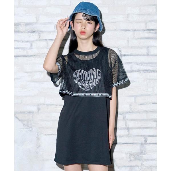 ZOZO問い合わせ番号:109213459ショップ:cross marche，クロスマルシェブランド:BISKEE，ビスキー，cross marche，クロスマルシェ商品名:メッシュ ドッキング ワンピース 半袖 ミニ メッシュ シアー 透...