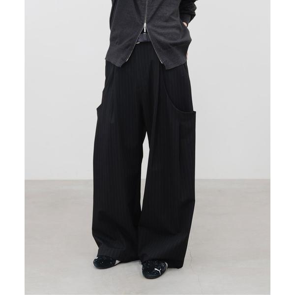 ZOZO問い合わせ番号:109328416ショップ:LIGHT HOUSE，ライトハウスブランド:HONE，ホーン商品名:volume tuck  curve wide stripe slacks/ ボリュームタックカーブワイドストライプス...