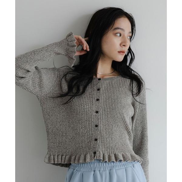 ZOZO問い合わせ番号:109762092ショップ:LOWRYS FARM，ローリーズファームブランド:LOWRYS FARM，ローリーズファーム商品名:メランジフリルカーディガンロングスリーブ　1057835カテゴリ:トップス>カー...