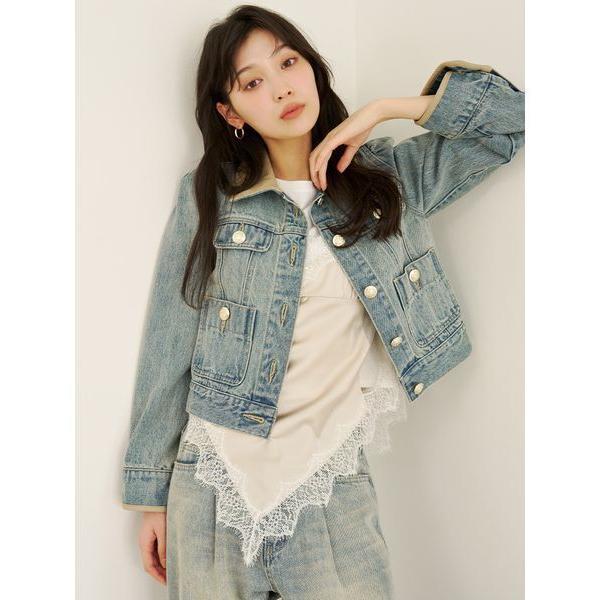 ZOZO問い合わせ番号:109840662ショップ:LILY BROWN，リリー ブラウンブランド:LILY BROWN，リリーブラウン商品名:レザートリムクラシックデニムジャケットカテゴリ:ジャケット/アウター>デニムジャケットブラ...