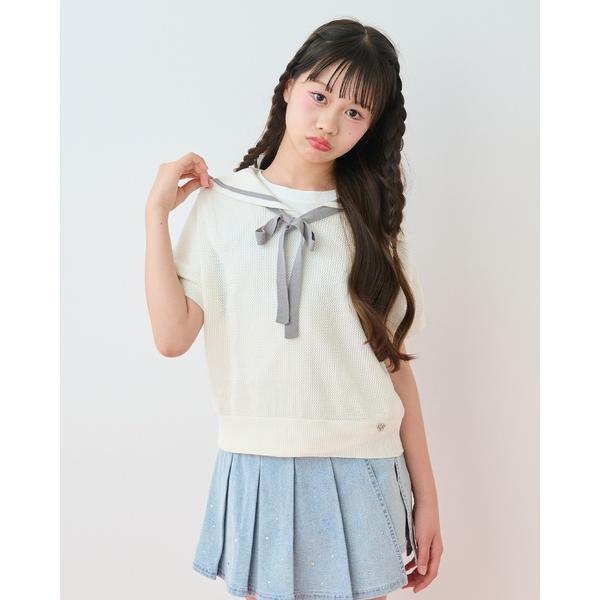 ZOZO問い合わせ番号:109920206ショップ:NARUMIYA ONLINE，ナルミヤ オンラインブランド:mezzo piano Junior，メゾピアノジュニア商品名:メッシュセーラーニット×「接触冷感・吸水速乾」Tシャツセットカ...