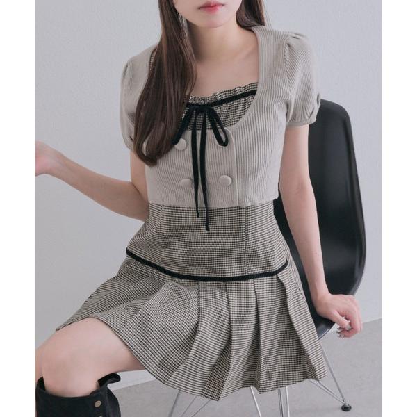 『タイムセール実施中』ZOZO問い合わせ番号:110121294ショップ:OLIVE des OLIVE，オリーブ デ オリーブブランド:OLIVE des OLIVE，オリーブデオリーブ商品名:パフ袖ニットとプリーツキャミワンピのセットカ...