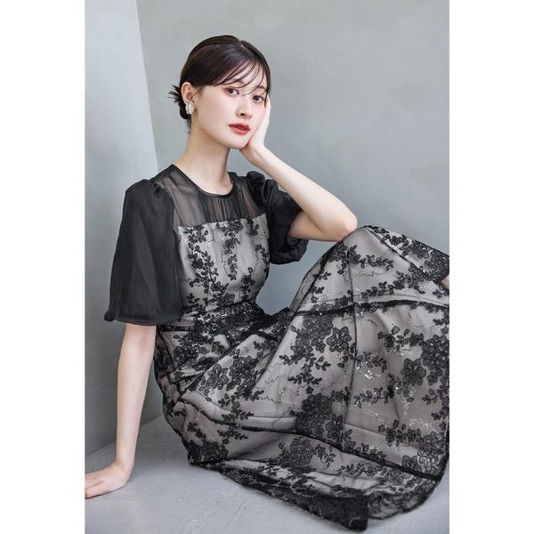 ZOZO問い合わせ番号:110232663ショップ:bflat，ビーフラットブランド:niana，ニアナ商品名:シアーブルームエンブロイダリードレス パーティードレス オケージョンドレス 結婚式 二次会 同窓会 成人式 お呼ばれワンピースカ...