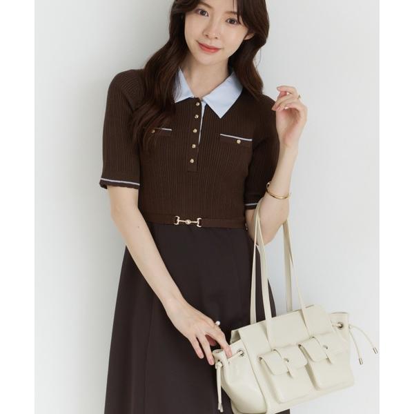 ZOZO問い合わせ番号:110436196ショップ:MISCH MASCH，ミッシュ マッシュブランド:MISCH MASCH，ミッシュマッシュ商品名:2026秋冬新作 襟付き配色ポロニットドッキングワンピースカテゴリ:ワンピース/ドレス&...