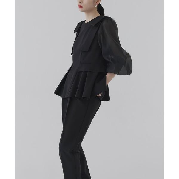 ZOZO問い合わせ番号:110477586ショップ:RUIRUE BOUTIQUE，ルイルエブティックブランド:RUIRUE BOUTIQUE，ルイルエブティック商品名:ショルダーリボン ペプラム セットアップ ｜ パンツセットアップ・セレ...