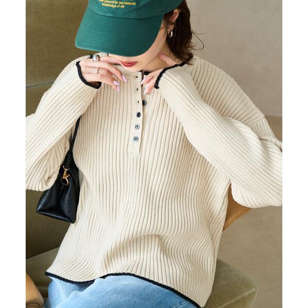 ZOZO問い合わせ番号:110674474ショップ:FREAK'S STORE，フリークスストアブランド:FREAK'S STORE，フリークスストア商品名:限定展開　配色 ヘンリーネック ニット プルオーバーカテゴリ:トップス>Tシ...
