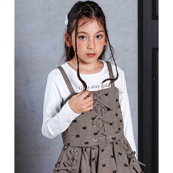 ZOZO問い合わせ番号:110711762ショップ:BEBE ONLINE STORE，ベベ オンラインストアブランド:nexchic，ネクシック商品名:チェックレースアップビスチェ＆ロゴプリントTシャツセット(110~150cm)カテゴリ...
