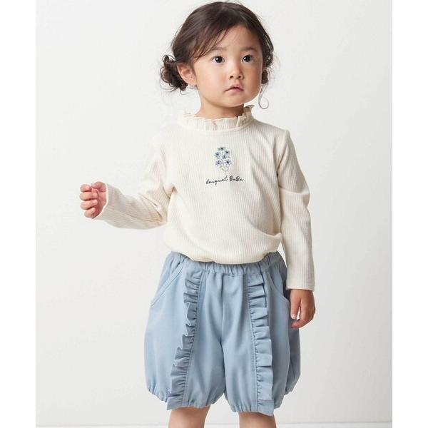 ※このアイテムは返品・交換対象外商品です。ZOZO問い合わせ番号:110717704ショップ:BEBE ONLINE STORE，ベベ オンラインストアブランド:BeBe，ベベ商品名:フリル襟針抜きテレコ長袖Tシャツ+フリルブルマ セット(...