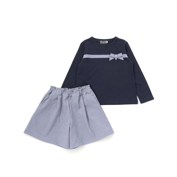 ZOZO問い合わせ番号:110717742ショップ:BEBE ONLINE STORE，ベベ オンラインストアブランド:BeBe Petits Pois Vert，ベベプチポワヴェール商品名:「店舗限定」リボン長袖Tシャツ＋キュロットセット...