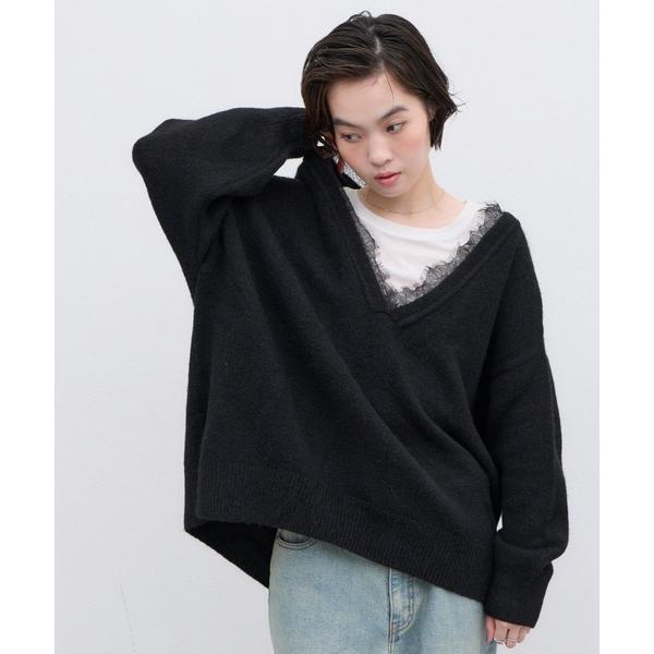 ZOZO問い合わせ番号:110719592ショップ:CIAOPANIC TYPY，チャオパニックティピーブランド:CIAOPANIC TYPY，チャオパニックティピー商品名:深Vレースドッキングオーバーニットカテゴリ:トップス>ニット...