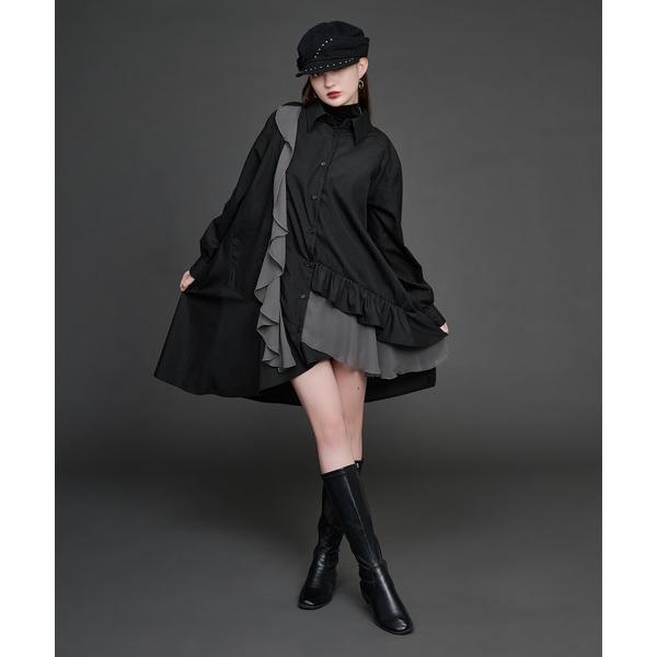 ZOZO問い合わせ番号:110722571ショップ:Ellno Loset，エルノロゼットブランド:Ellno de Mavie，エルノデメヴィ商品名:イレヘムフリルシャツワンピースカテゴリ:ワンピース/ドレス>ワンピースブランド品番...