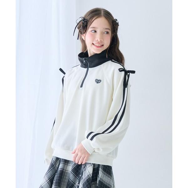 ZOZO問い合わせ番号:110874044ショップ:cross marche，クロスマルシェブランド:Amourire girl，アムリールガール，cross marche，クロスマルシェ商品名:袖リボンハーフジップトレーナーカテゴリ:トッ...