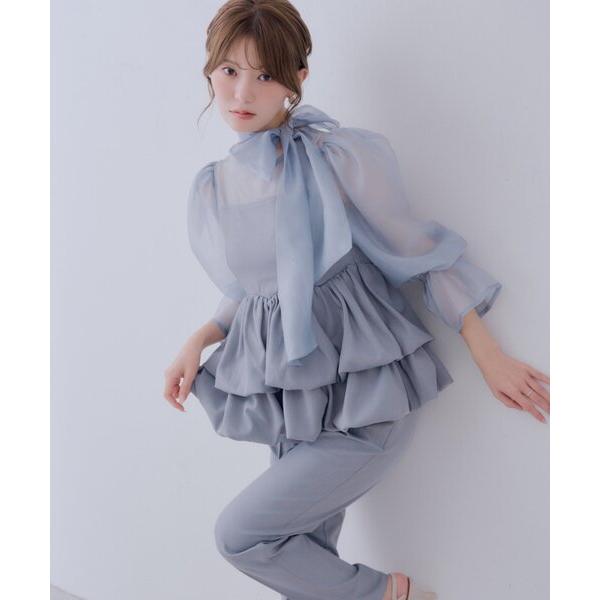 ZOZO問い合わせ番号:110876313ショップ:Chico，チコブランド:Chico，チコ商品名:「SALON by Chico」配色シアーバルーンペプラム + パンツセット/オケージョンカテゴリ:ワンピース/ドレス>ドレスブラン...