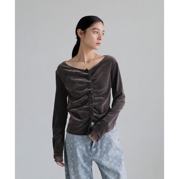 ZOZO問い合わせ番号:110936085ショップ:LOWRYS FARM，ローリーズファームブランド:LOWRYS FARM，ローリーズファーム商品名:ベロアギャザーカーディガンLS 1074063カテゴリ:トップス>Tシャツ/カッ...