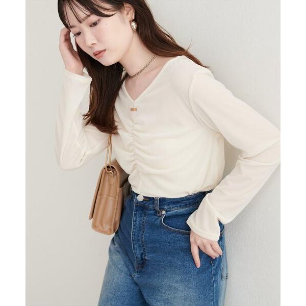 ZOZO問い合わせ番号:110954419ショップ:natural couture，ナチュラルクチュールブランド:natural couture，ナチュラルクチュール商品名:シアーベロアギャザーロンTカテゴリ:トップス>Tシャツ/カッ...