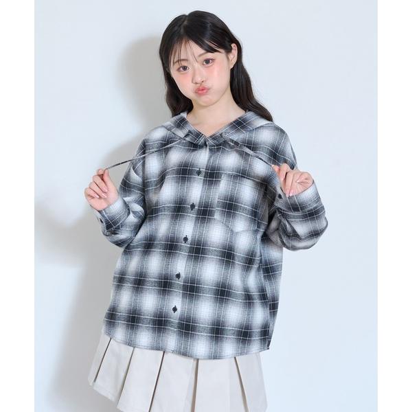 ZOZO問い合わせ番号:110990197ショップ:NARUMIYA ONLINE，ナルミヤ オンラインブランド:LOVETOXIC，ラブトキシック商品名:「LTXC」チェックフードルーズシャツパーカーカテゴリ:トップス>シャツ/ブラ...