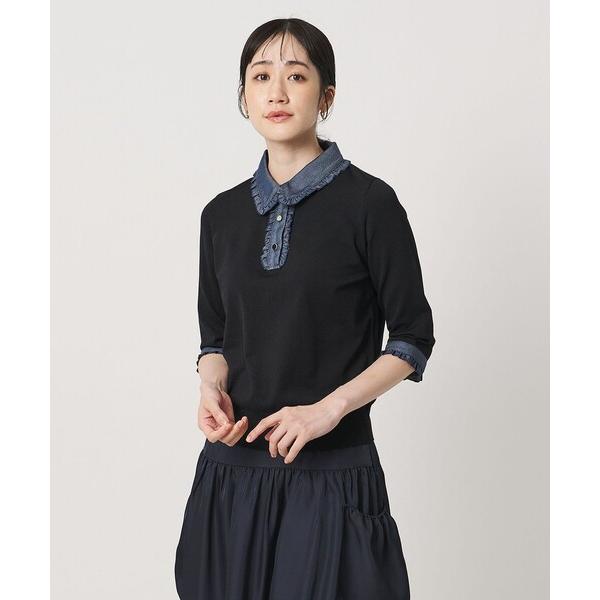 ZOZO問い合わせ番号:110990468ショップ:UNITED ARROWS，ユナイテッドアローズブランド:UNITED ARROWS，ユナイテッドアローズ商品名:六分袖 デニムライク ポロニット ‐ウォッシャブル‐カテゴリ:トップス&g...
