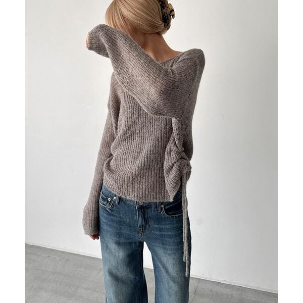 ZOZO問い合わせ番号:111029455ショップ:CANAL JEAN，キャナルジーンブランド:CANAL JEAN，キャナルジーン，El mar，エルマール商品名:El mar　あぜ編みサイドギャザーニットカテゴリ:トップス>ニッ...