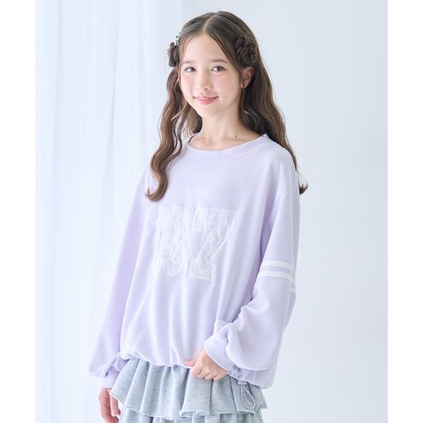 ZOZO問い合わせ番号:111069639ショップ:cross marche，クロスマルシェブランド:Amourire girl，アムリールガール，cross marche，クロスマルシェ商品名:レースナンバーロゴ＆裾ドロストトレーナーカテ...