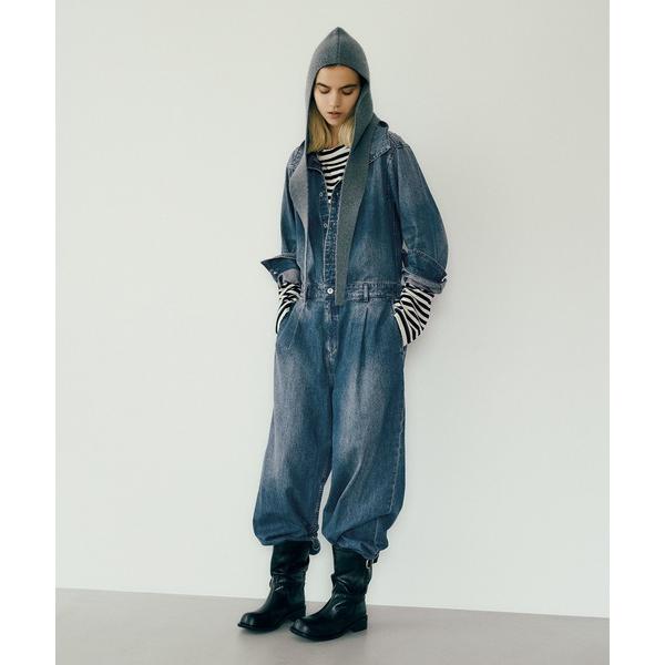 ZOZO問い合わせ番号:111439112ショップ:ADAM ET ROPE'，アダムエロペブランド:ADAM ET ROPE'，アダムエロペ商品名:デニムスタンドカラージャンプスーツカテゴリ:オールインワン・サロペット>つなぎ/オー...