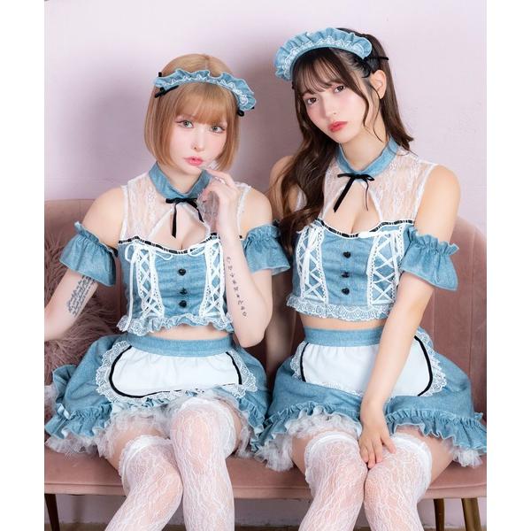 『タイムセール実施中』※このアイテムは返品・交換対象外商品です。ZOZO問い合わせ番号:111440255ショップ:Retica，レティカブランド:Tika，ティカ商品名:コスプレ セクシー メイド デニム風 ウエイトレス レース フリル ...