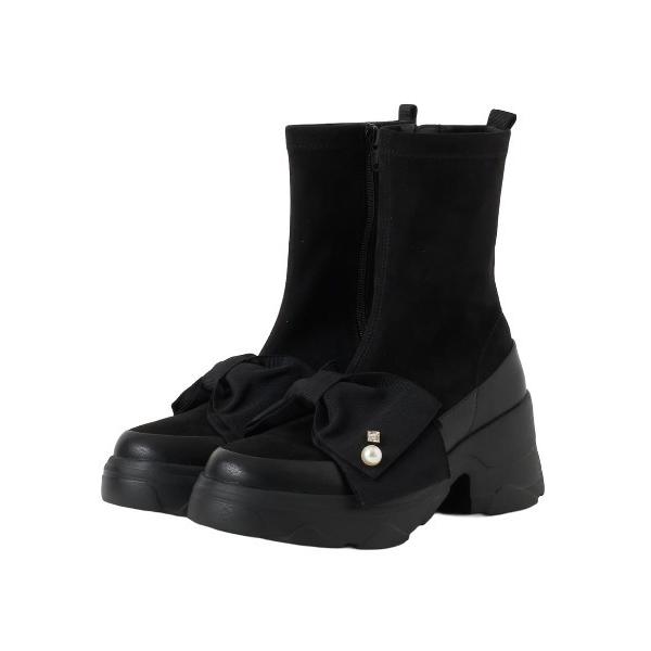 ZOZO問い合わせ番号:111478552ショップ:+diana，プラスダイアナブランド:+diana，プラスダイアナ商品名:「軽量」パールビジュー付き ビッグリボンストレッチブーツカテゴリ:シューズ>ブーツブランド品番:MF6655...