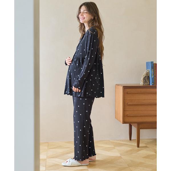 ZOZO問い合わせ番号:111605448ショップ:cross marche，クロスマルシェブランド:Rosemadame，ローズマダム商品名:パターンメッシュ ハート柄 マタニティパジャマ　授乳対応 入院準備 産前産後対応カテゴリ:ママ＆...