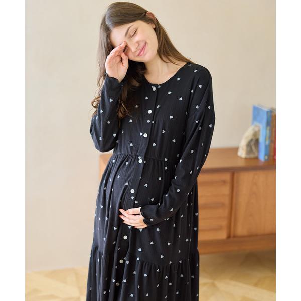 ZOZO問い合わせ番号:111605825ショップ:cross marche，クロスマルシェブランド:Rosemadame，ローズマダム商品名:パターンメッシュハート柄ネグリジェ マタニティ ワンピース パジャマカテゴリ:ママ＆ベビー&gt...